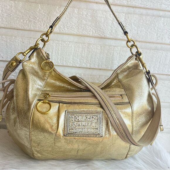 Coach | Bags | Coach Poppy Metallic Gold Jazzy Glam Bag Crossbody Hobo ...